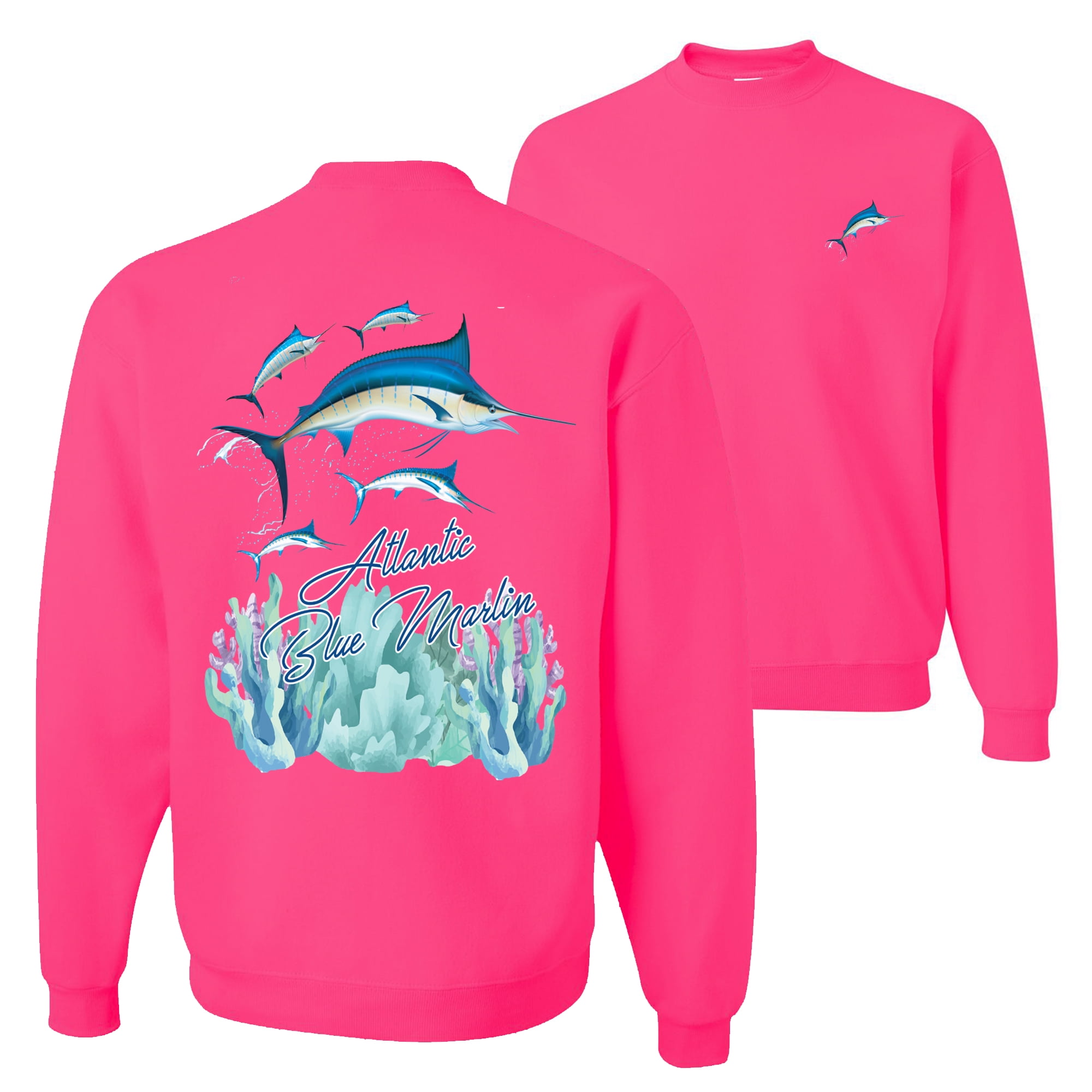 Atlantic Blue Marlin Fishing Lovers FONT AND BACK Mens Crew Neck , Neon ...