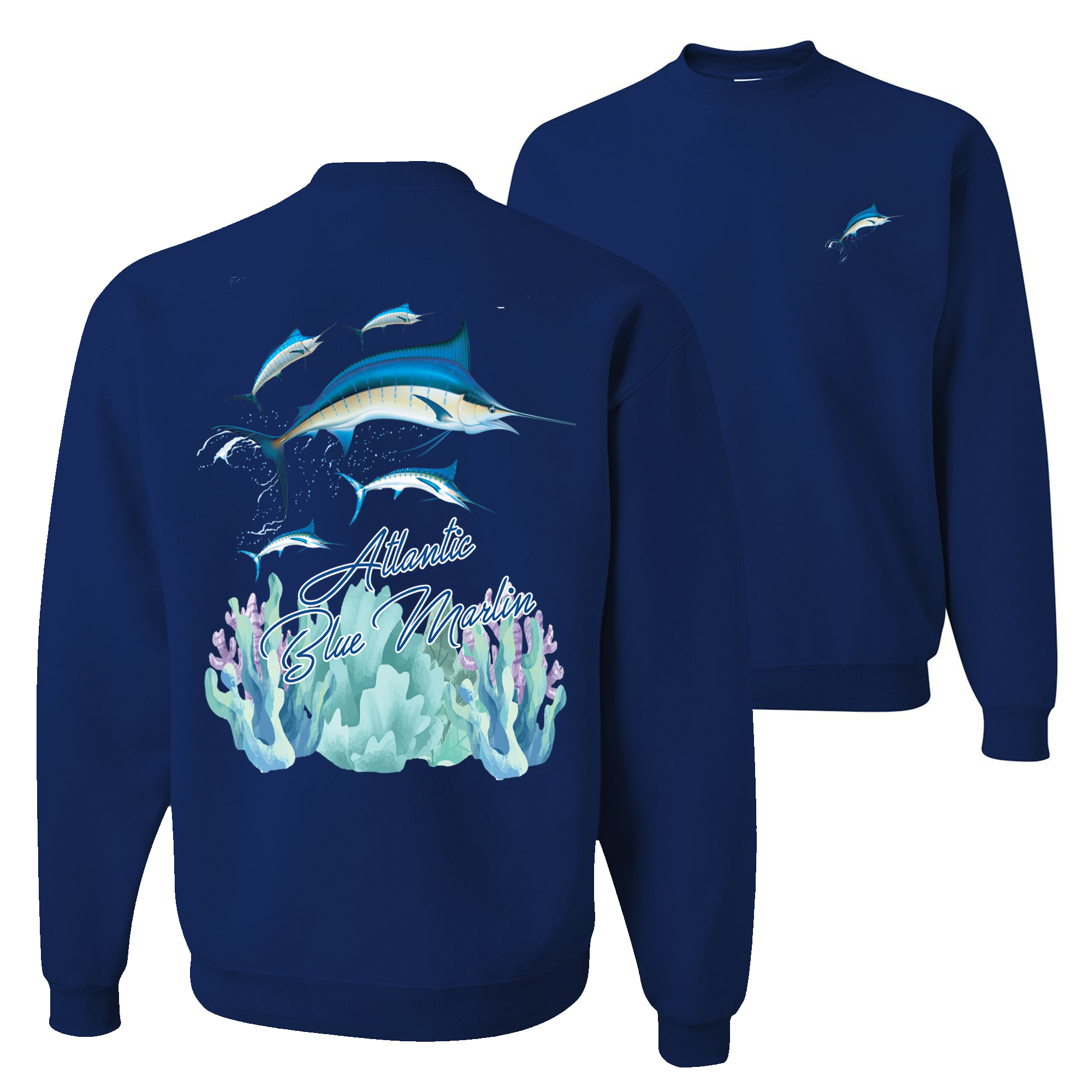 Atlantic Blue Marlin Fishing Lovers FONT AND BACK Mens Crew Neck ...