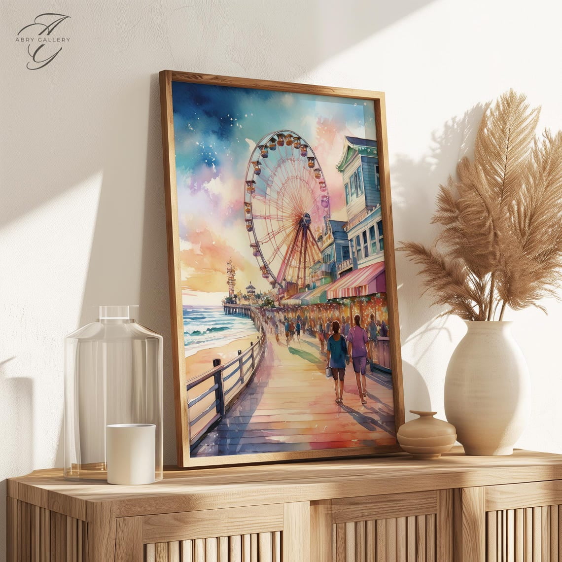 Atlantic City Boardwalk Art Poster: Coastal Ferris Wheel Poster Cit62 ...