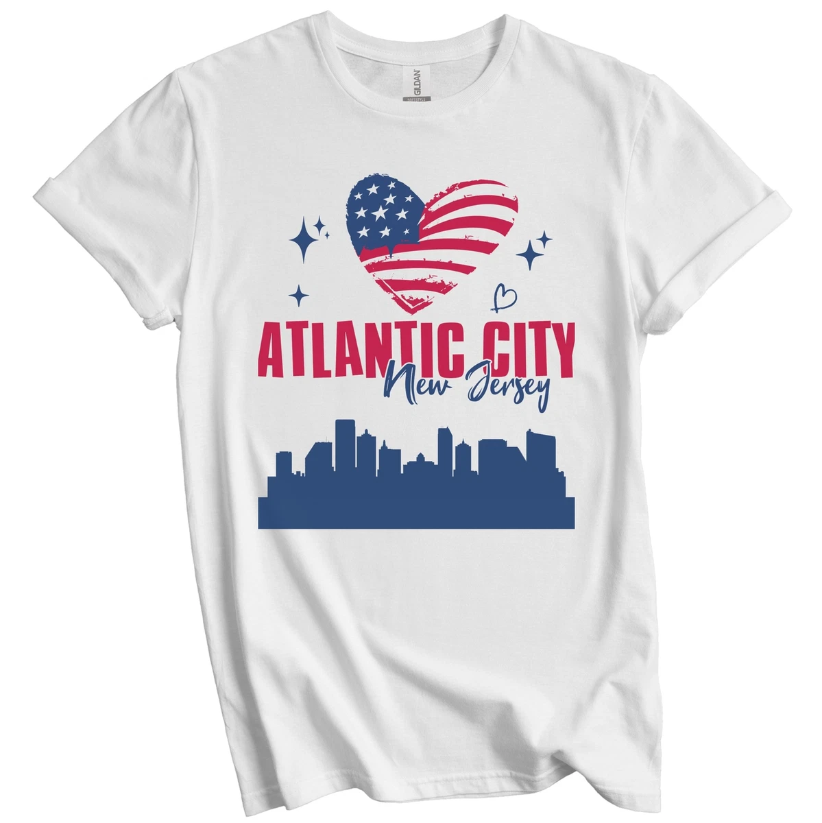 Atlantic City New Jersey Skyline American Flag Heart 4th of July T ...