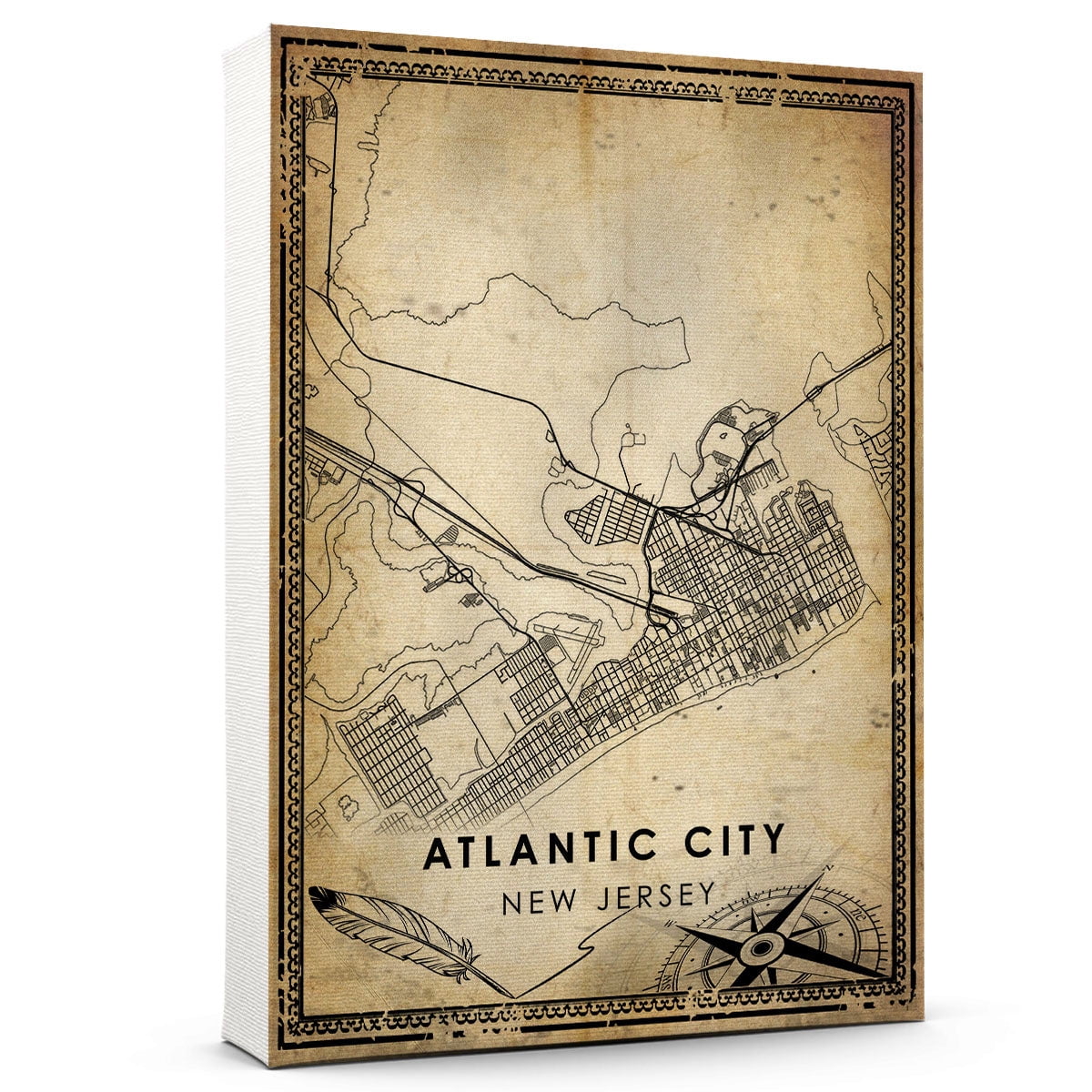 Atlantic City Vintage Map Prints Canvas, New Jersey Map Art Canvas ...