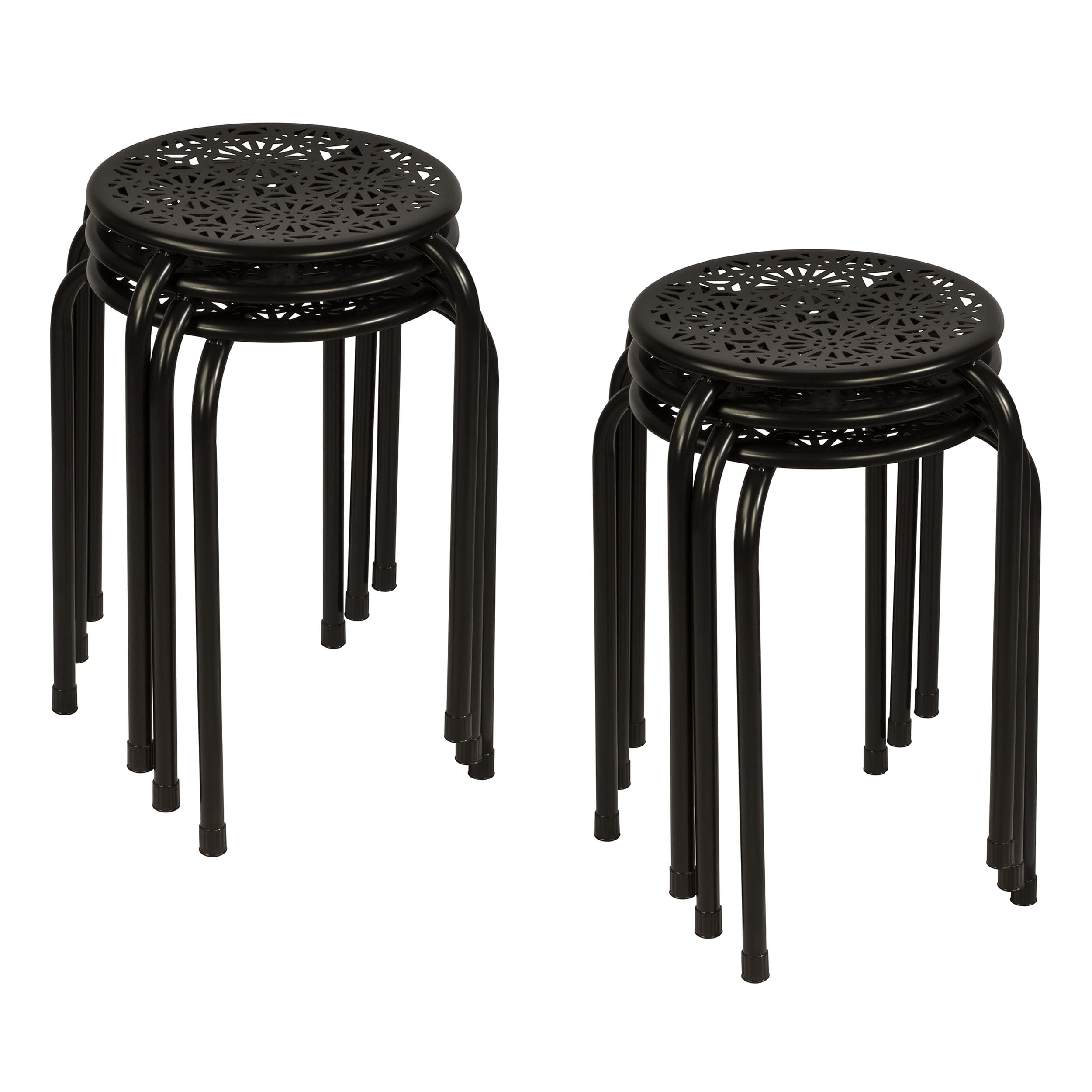 Atlantic Daisy 12" Indoor Round Metal Stacking Stools, Set of 6, Black ...