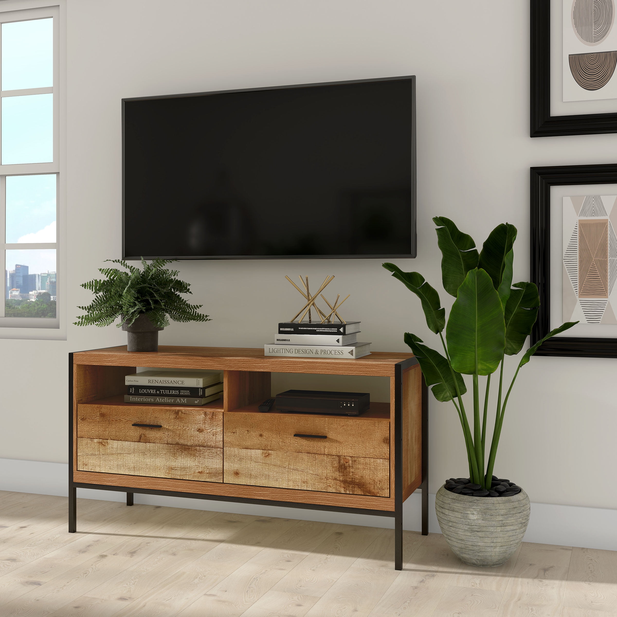 Atlantic Loft Montana TV Stand - Rustic Raw Wood Look - Walmart.com