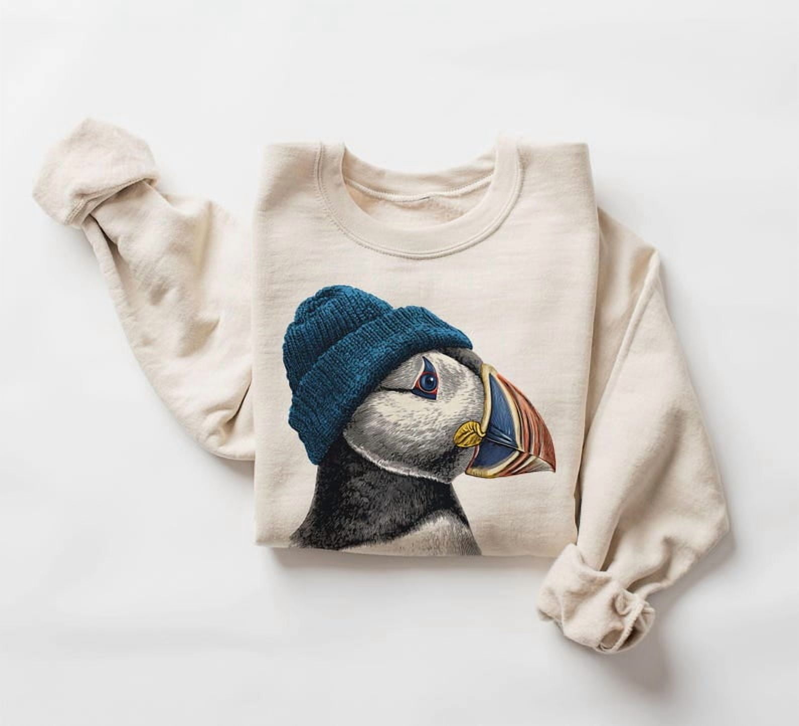 Atlantic Puffin Wearing Beanie Sweatshirt – Birding Wildlife Crewneck ...