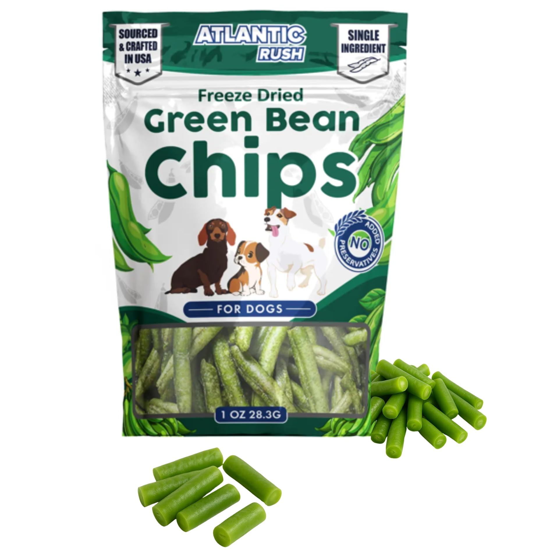 Atlantic Rush Freeze Dried YYF14 Green Bean Chips Dogs- 1oz Resealable Bag of Dried, Green ...