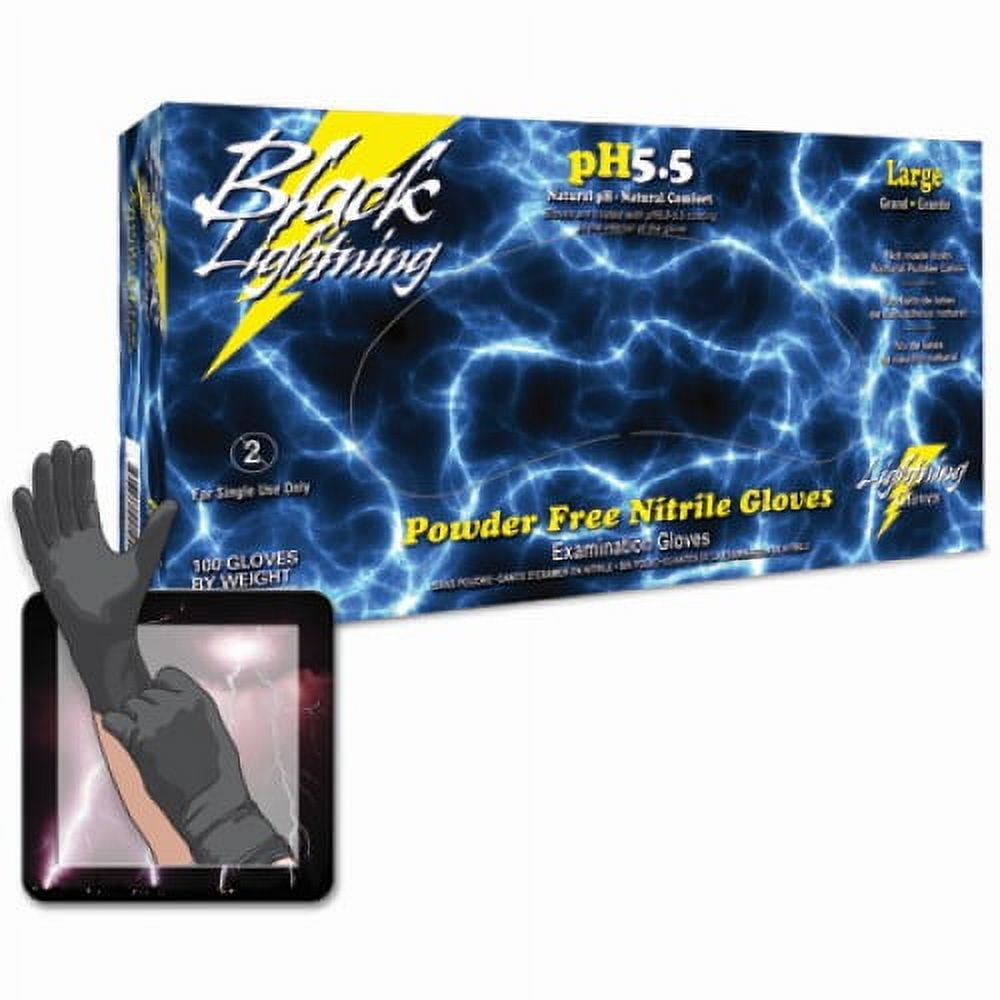 Black Lightning Exam Gloves, Disposable, Powder Free, Nitrile, Large ...