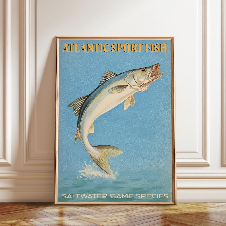 Atlantic Sport Fish Vintage Coastal Fishing Wall Art Print, Unframed ...