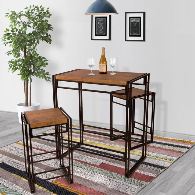 Atlantic Urban Dining Table, Bar Height 3 Piece Set, Woodgrain/Black ...