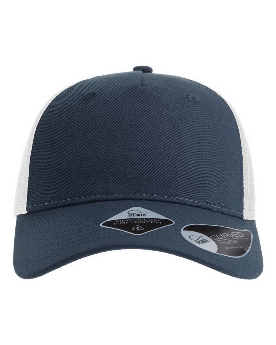 Atlantis Headwear ZION Sustainable Five-Panel Trucker Cap-Navy/ White ...