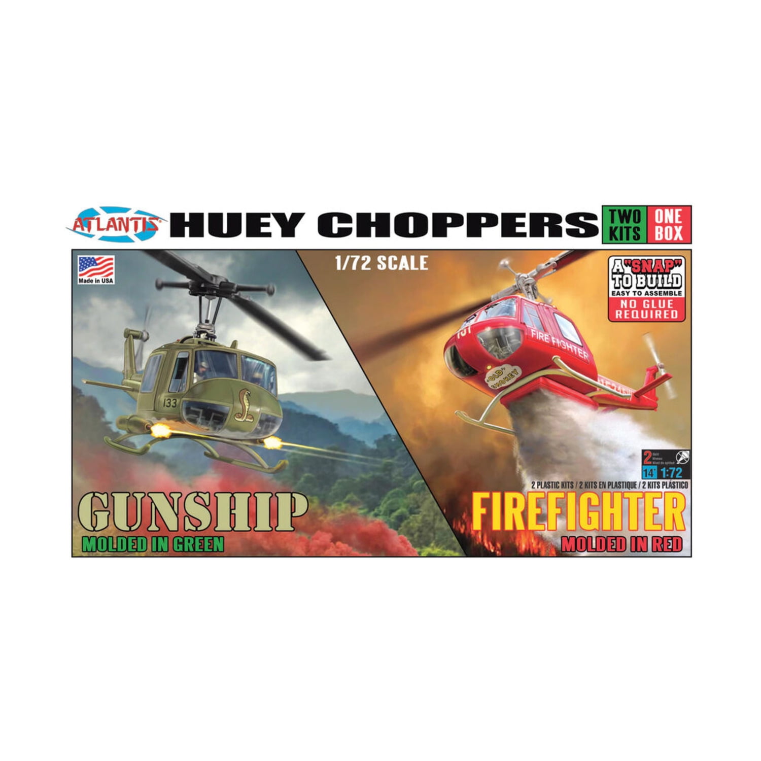Atlantis Models Huey Choppers (2): US Army Gunship & Firefighter ...