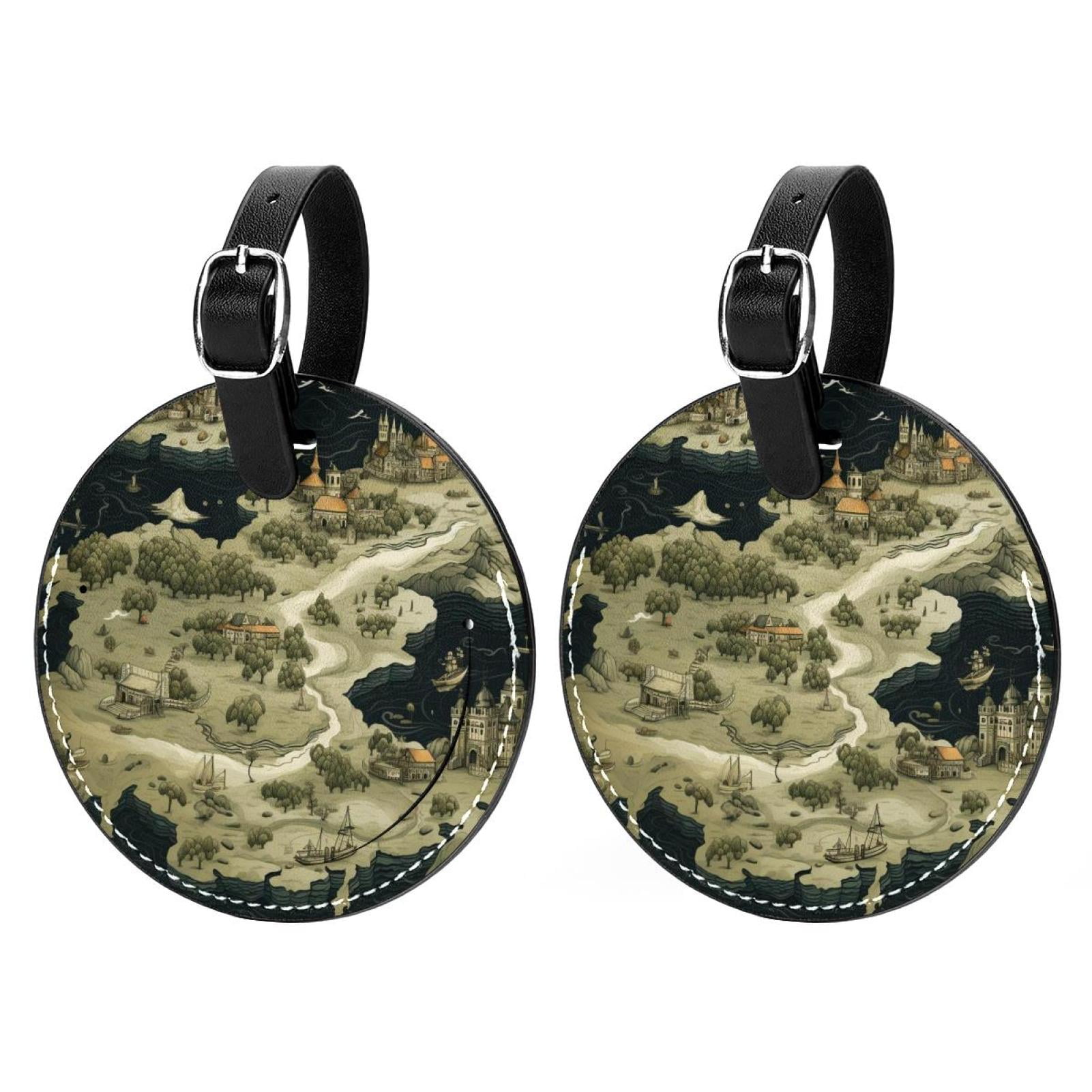 Atlas 2pcs PU Leather Round Bag Tags with Privacy Cover and Name ID Tag ...