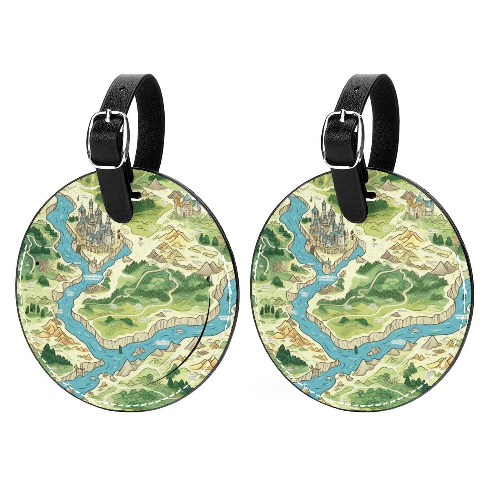 Atlas 2pcs PU Leather Round Bag Tags with Privacy Cover and Name ID Tag ...