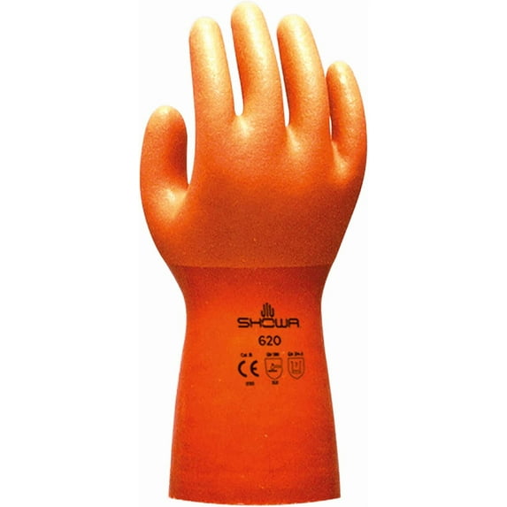 Atlas 620 PVC Coated Heavy Duty Liquid & Chemical Gloves, Small, Orange ...