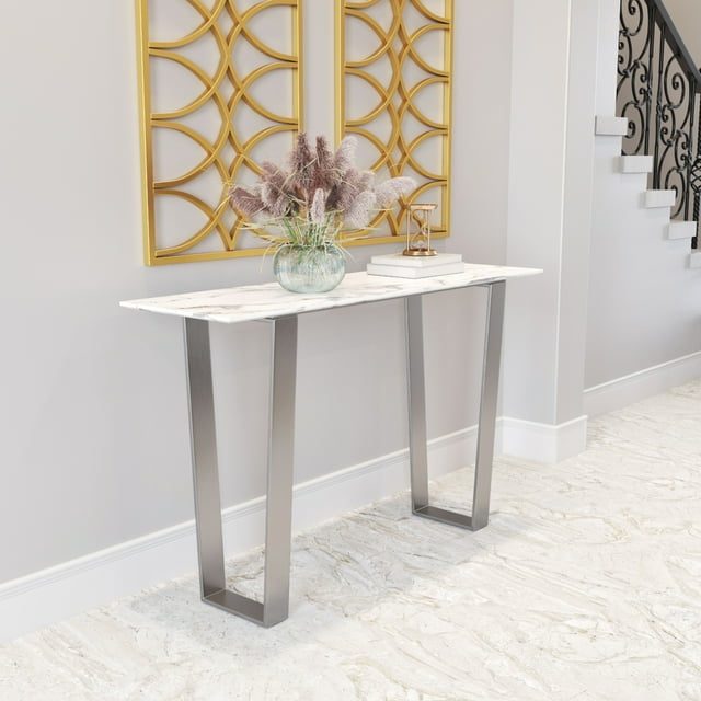 Atlas Console Table Faux Marble Top Gold Geometric Base 47 Inch Modern Design - Walmart.com