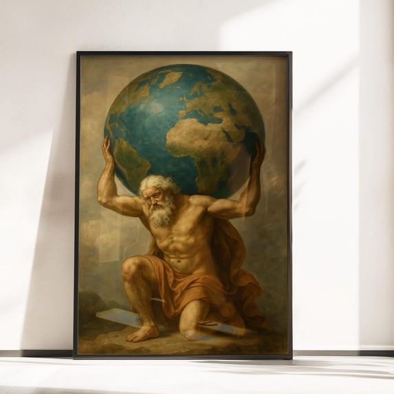 Atlas Holding The World Poster, Greek Mythology Wall Art Print, Ancient ...