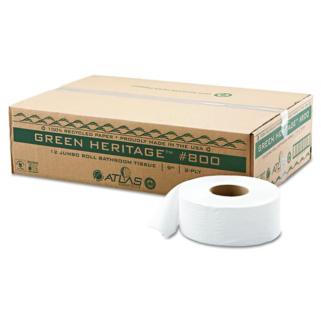 Atlas Paper Mills 800 PE 9 in. 2ply Green Heritage Economy Junior Roll ...