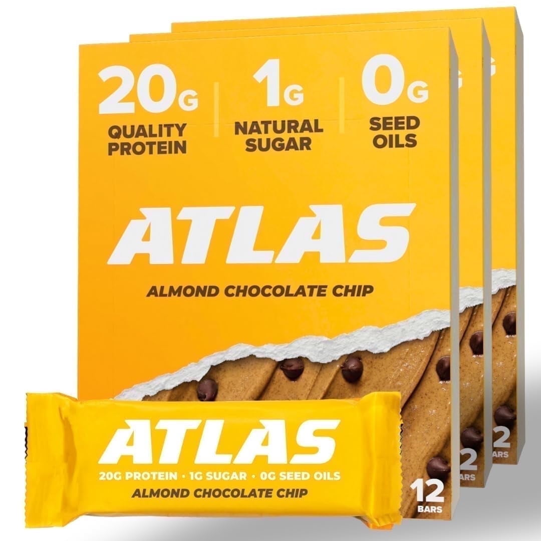 Atlas Protein Bar, Almond Chocolate Chip, 20g Protein, 1g Sugar, 0g ...