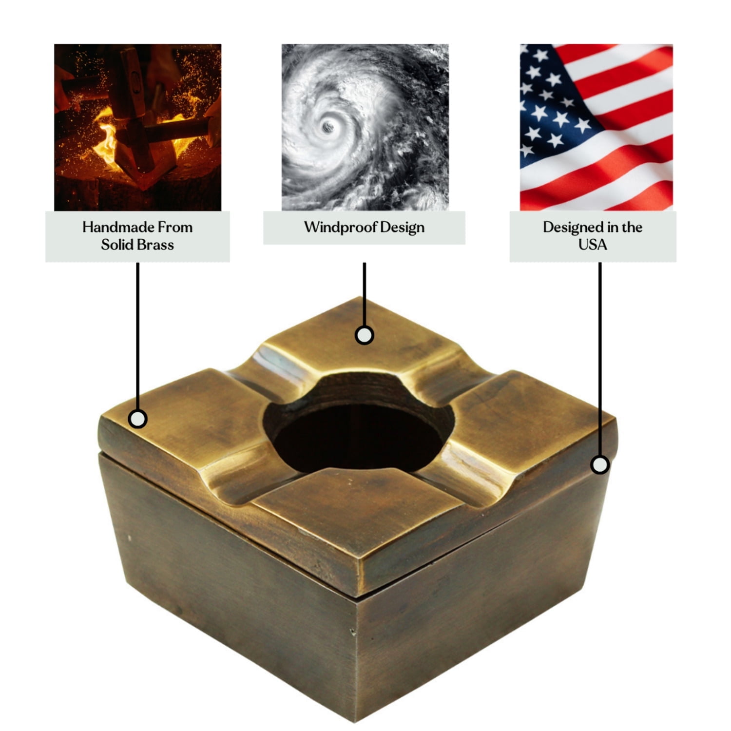 Atlas Solid Brass Ashtray with Lid - Retro Windproof Design, Perfect ...