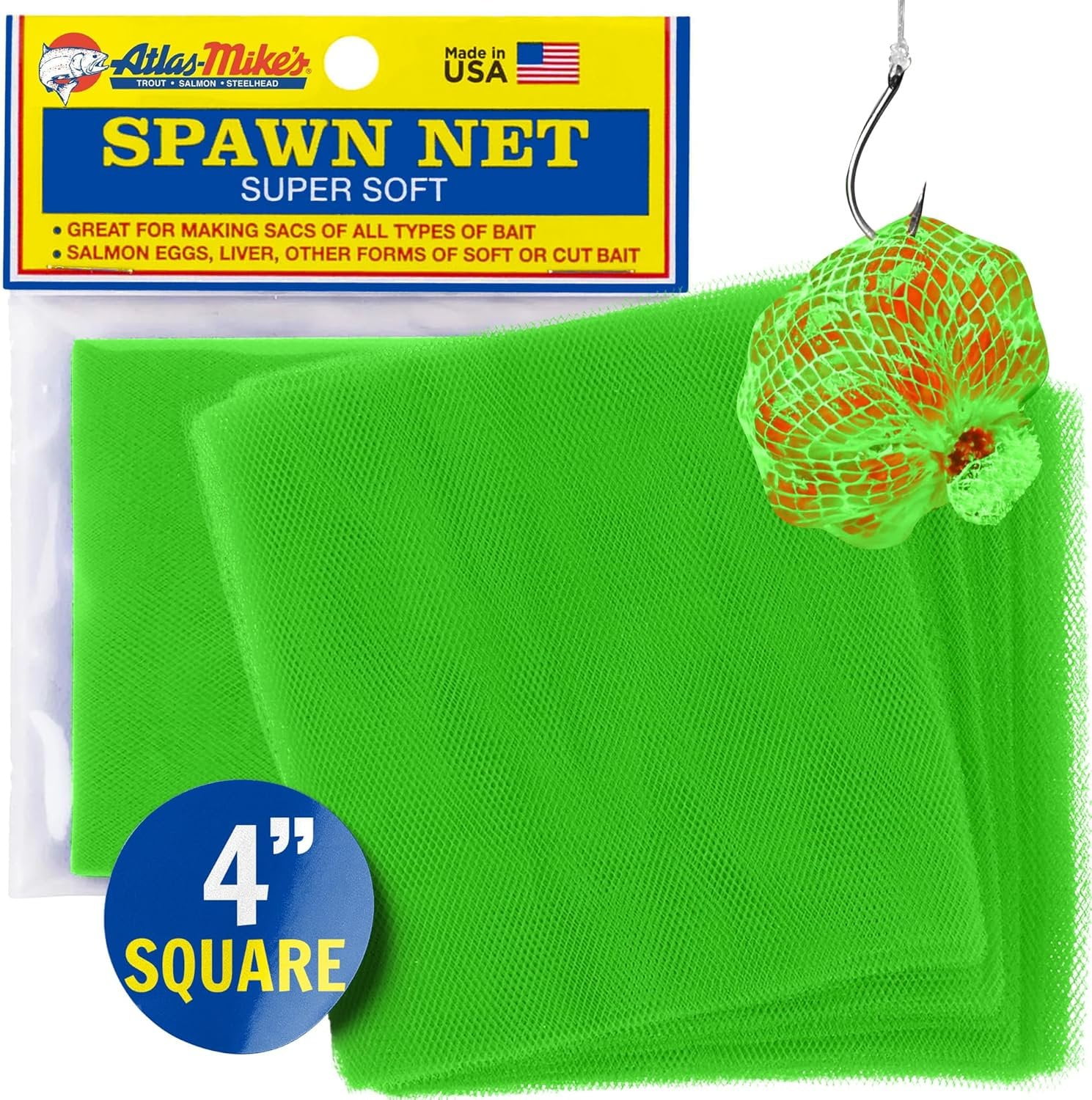 Atlas Spawn NET 4" X 4" Squares - Ideal for Bait Sacs Salmon Eggs ...