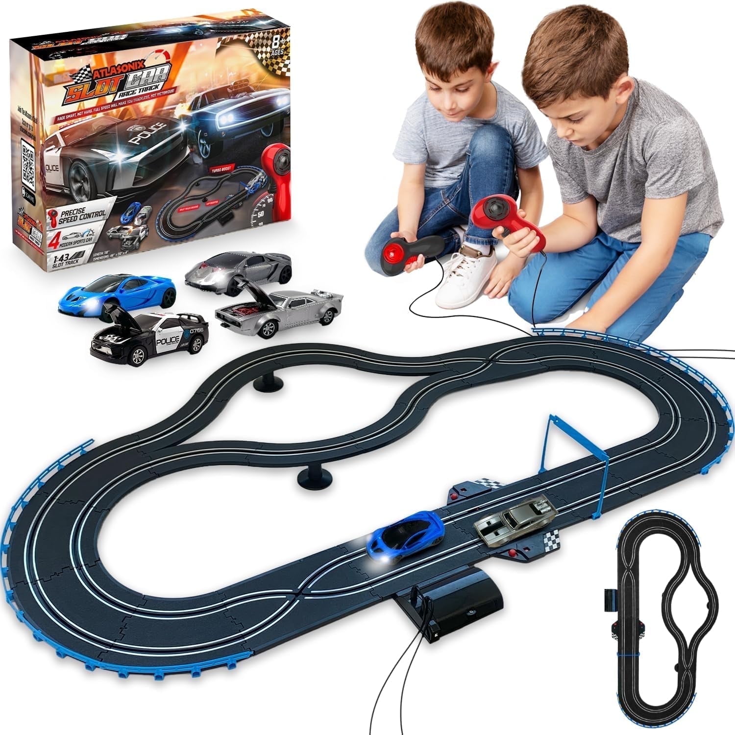 Atlasonix Electric Car Track Set, 19-Piece Slot Track with Controllers ...