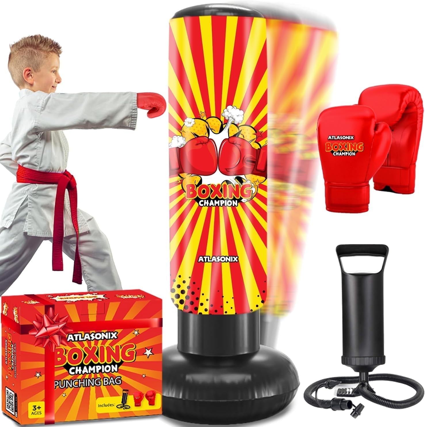 Atlasonix Kids Inflatable Punching Bag - Boxing Toy for 3-8 Years ...