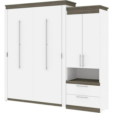 Atlin Designs Wood Queen Murphy Bed & 2 Organizers with Doors in White ...