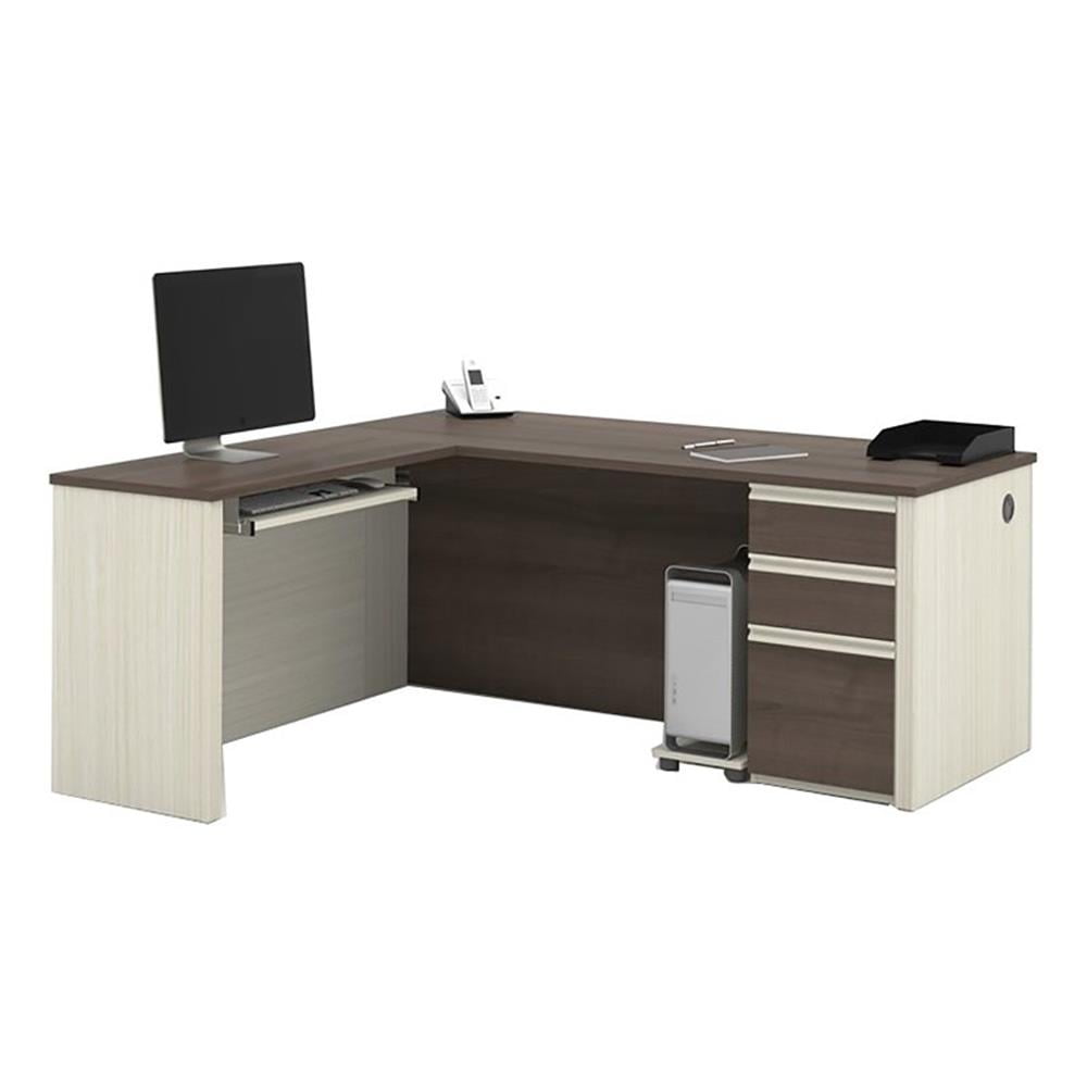 Atlin Designs Modern Wood L-Desk in White Chocolate and Antigua ...