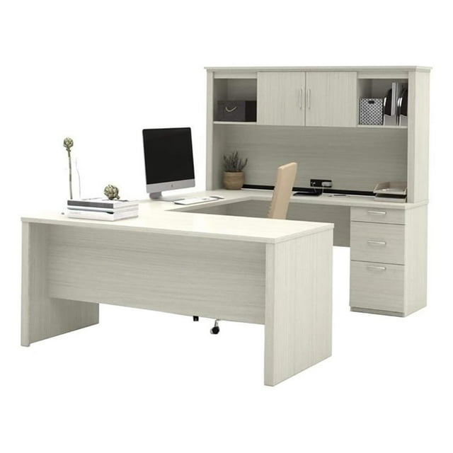 Atlin Designs Modern Wood U-Shaped Computer Desk with Hutch in White ...