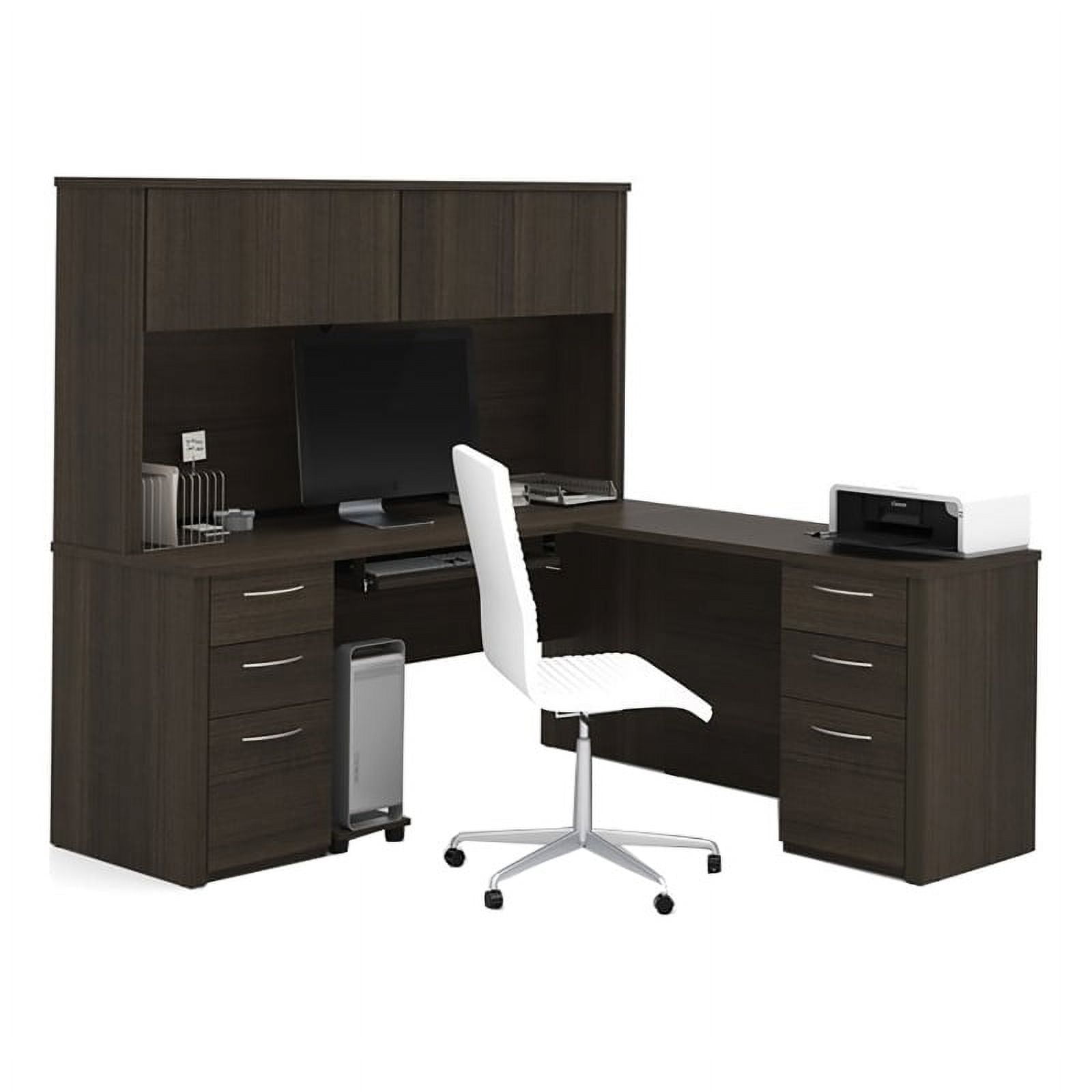 Atlin Designs Traditional Wood 71" L-Desk with Hutch in Dark Chocolate ...