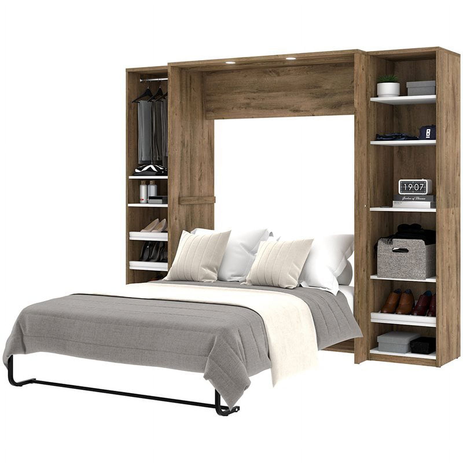 Atlin Designs Wood Full Murphy Bed with Narrow Storage in Rustic Brown ...