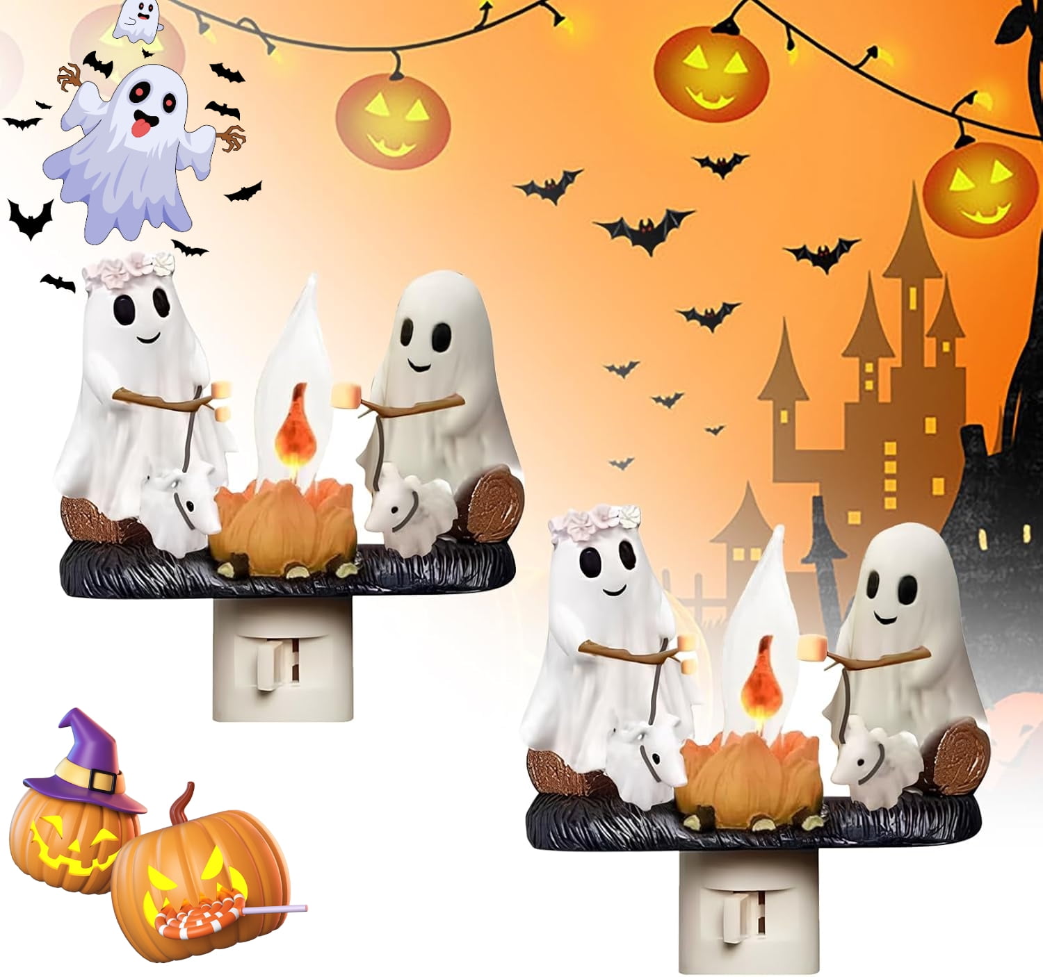 Atlodas Ghost Campfire Flickering Night Light, 3D Small Electric Faux ...