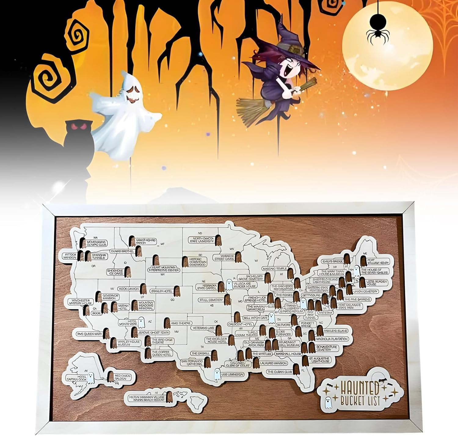 Palcomfy Haunted Map Black Large Halloween Haunted Bucket List Map for ...