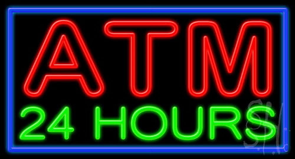 Atm 24 Hours LED Neon Sign 13 x 24 - inches, Black Square Cut Acrylic ...