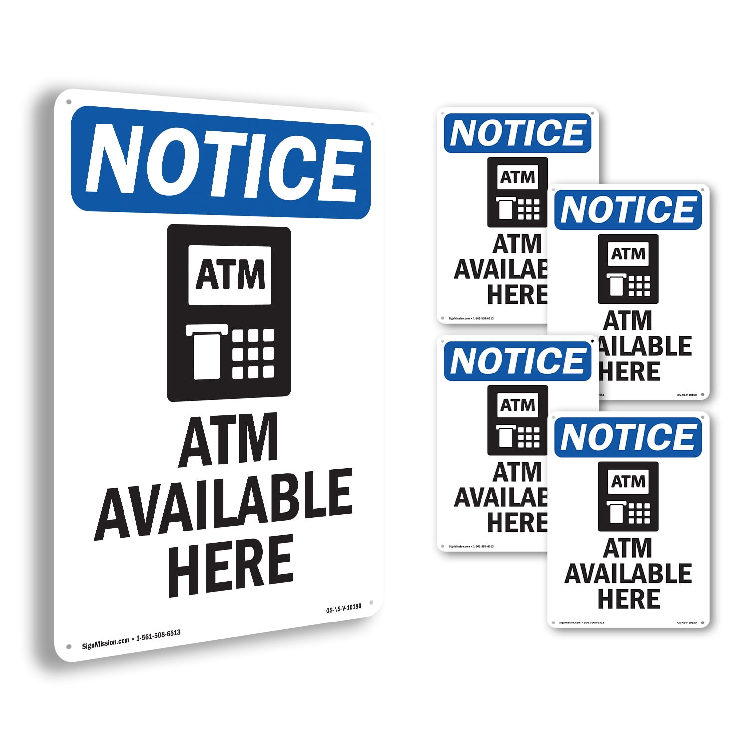 Atm Available Here OSHA Notice Rigid Plastic Sign 10 Inch x 7 Inch - 5 ...