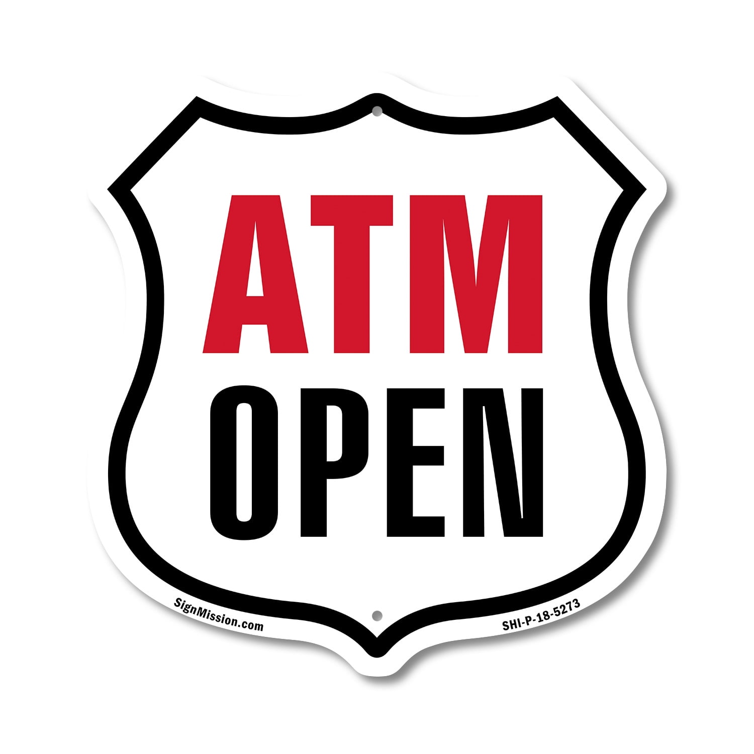 Atm Open 12 inch X 12 inch Shield-Shaped Rust-Free Aluminum Metal Sign ...