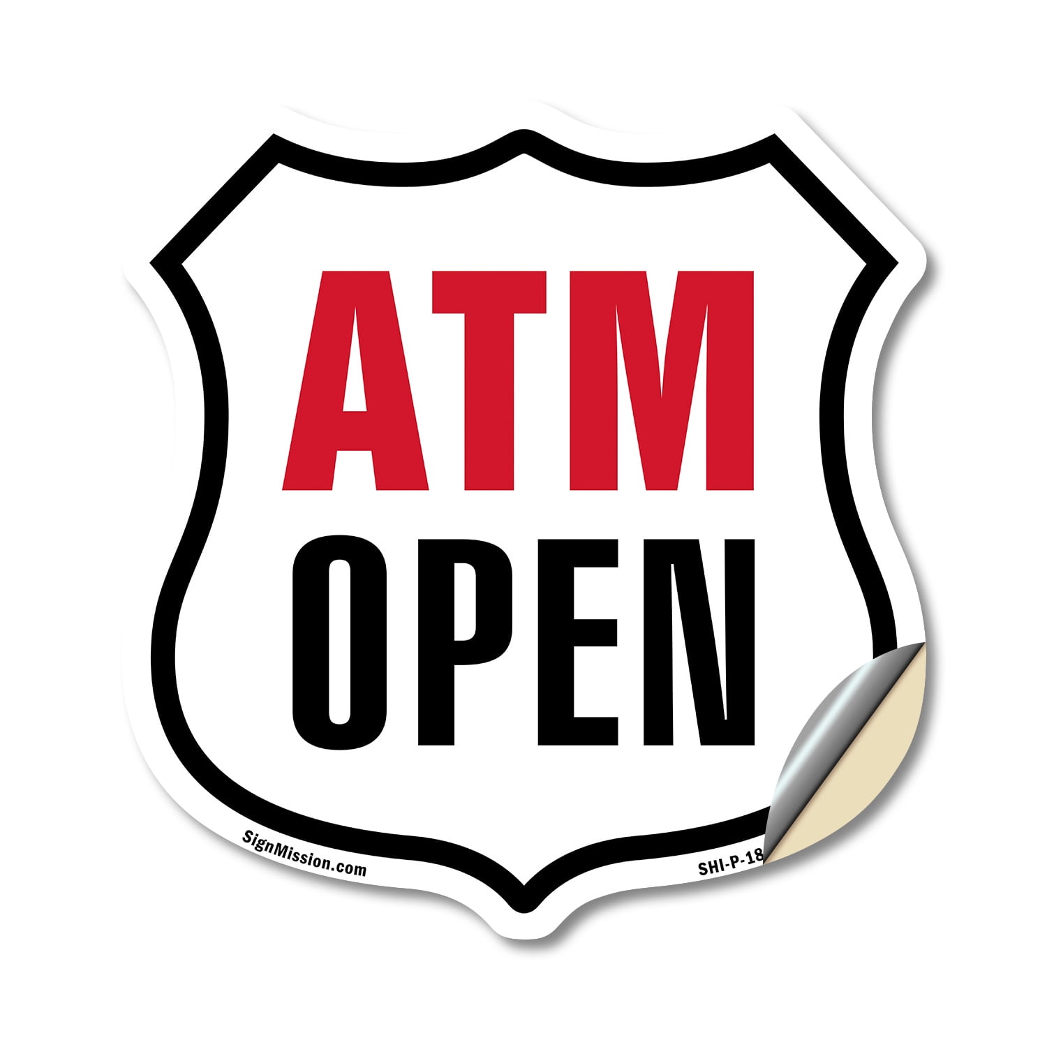Atm Open 18 inch X 18 inch Shield Shaped Heavy Duty 3.2 mil Vinyl Decal ...