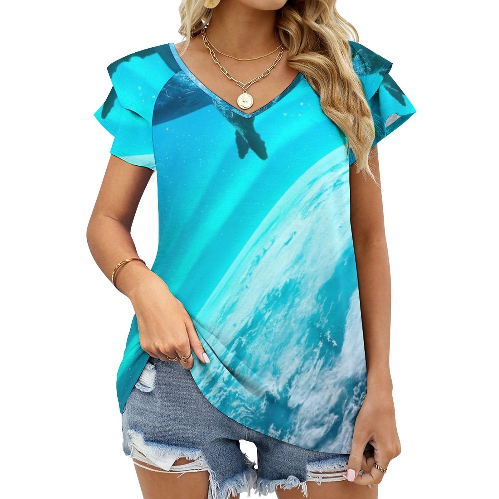 Atmosphere Ruffle Short Sleeve T-Shirt Women'S T-Shirts Tee Fashion ...