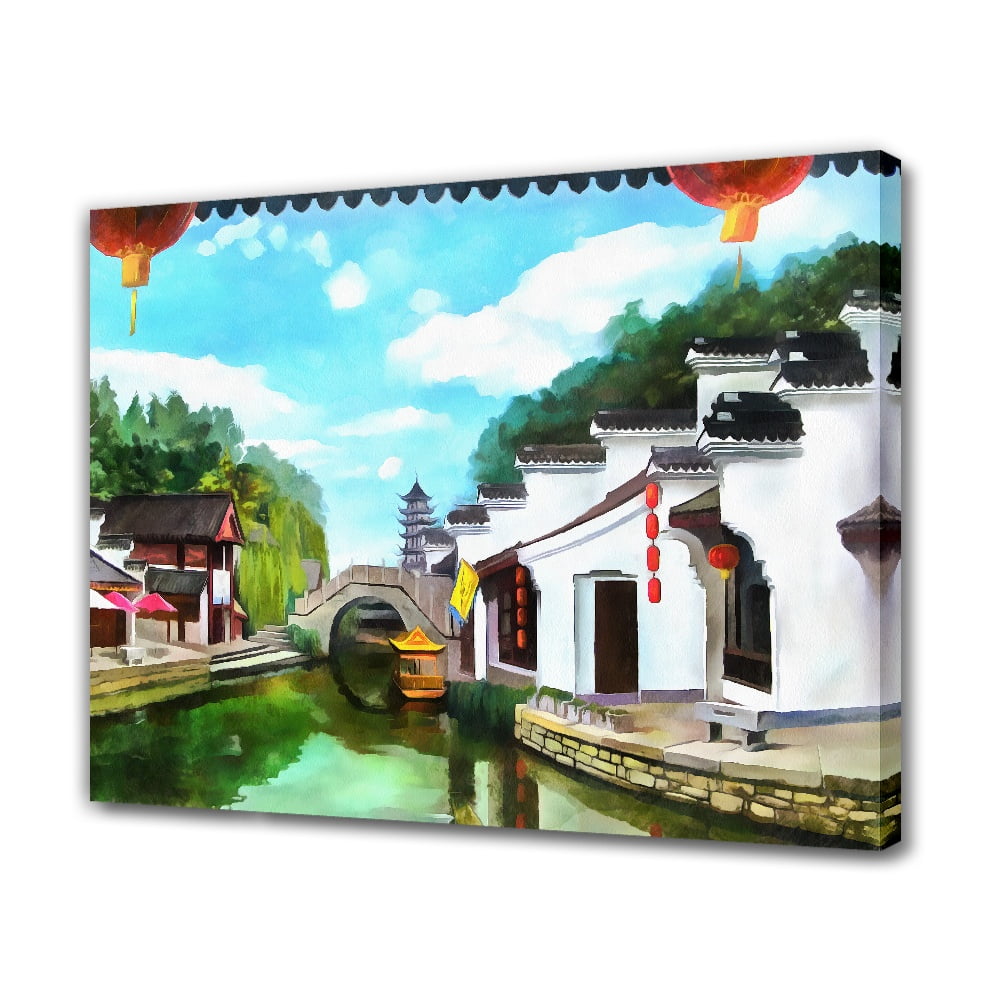 Atmospheric And Exquisite Water Village Oil Painting Canvas Poster ...