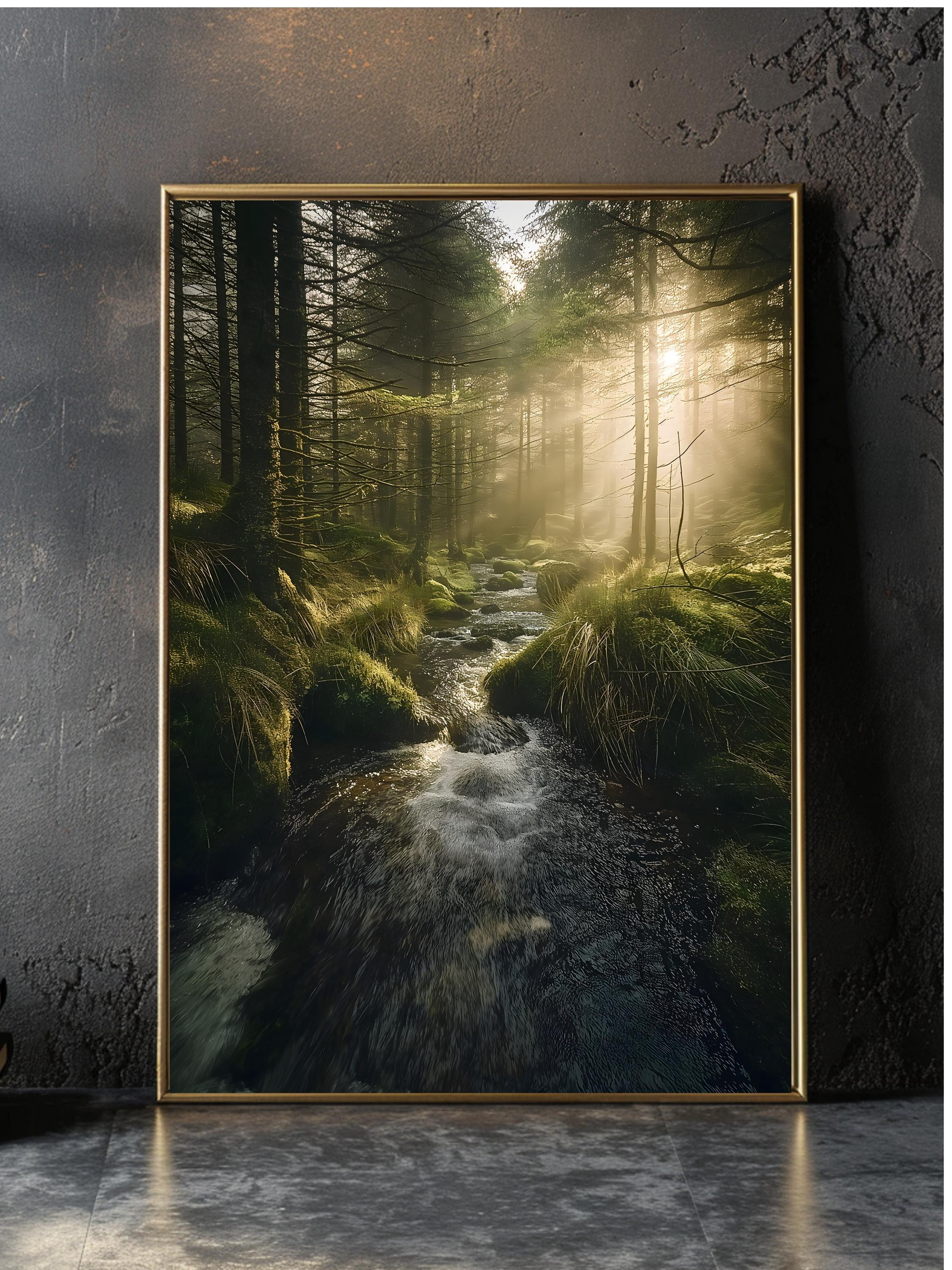 Atmospheric Forest River Wall Art Misty Sunlight Woods Landscape Poster ...