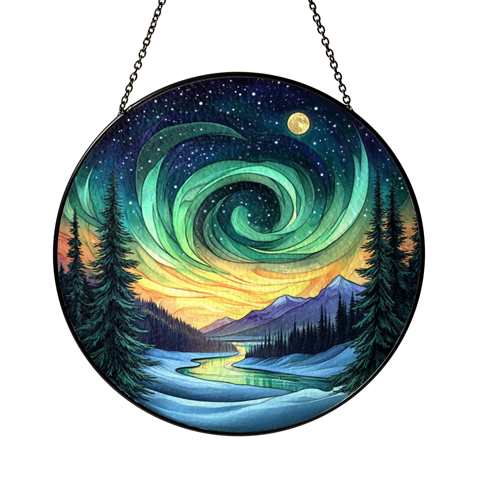 Atmospheric Landscape Stained Glass Style Window Suncatcher, Decorative ...
