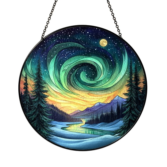 Atmospheric Landscape Stained Glass Style Window Suncatcher, Decorative ...