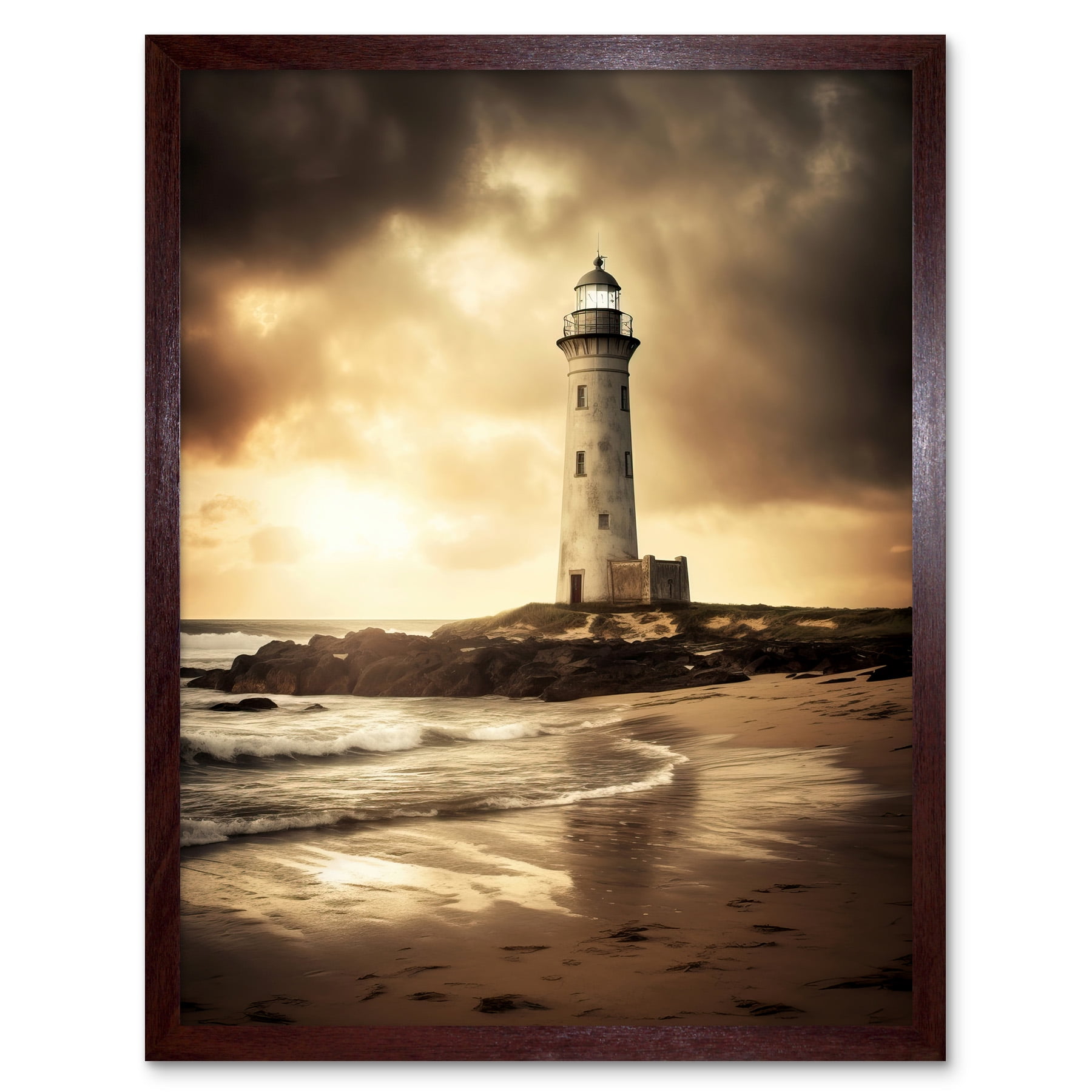 Atmospheric Lighthouse Photo Beach Sepia Photograph Atmospheric Sunset ...