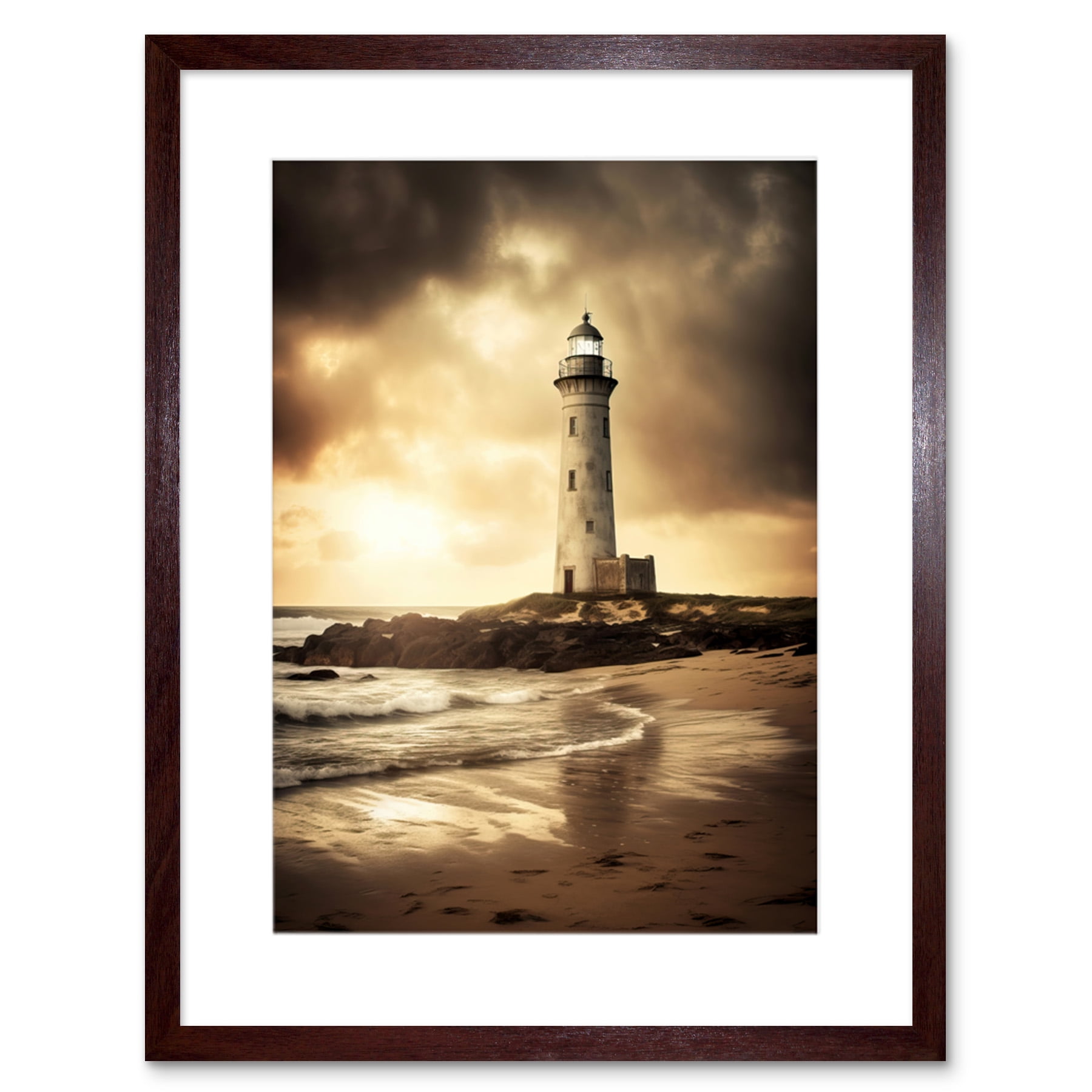 Atmospheric Lighthouse Photo Beach Sepia Photograph Atmospheric Sunset ...