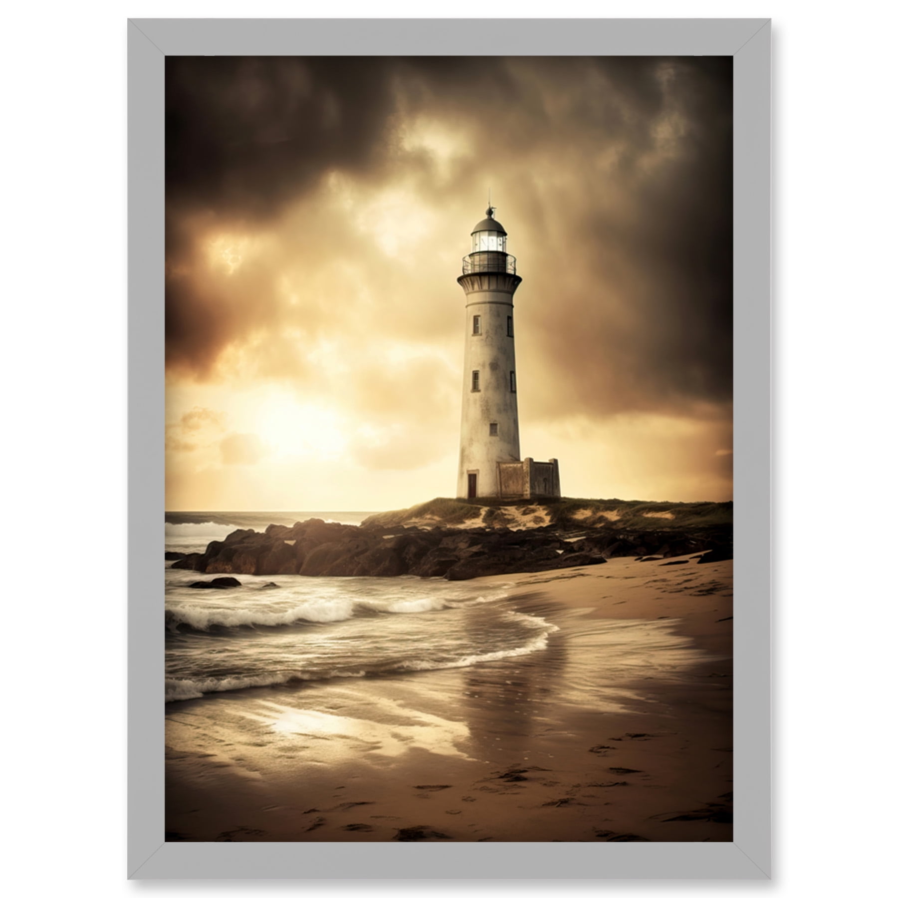 Atmospheric Lighthouse Photo Beach Sepia Photograph Atmospheric Sunset ...