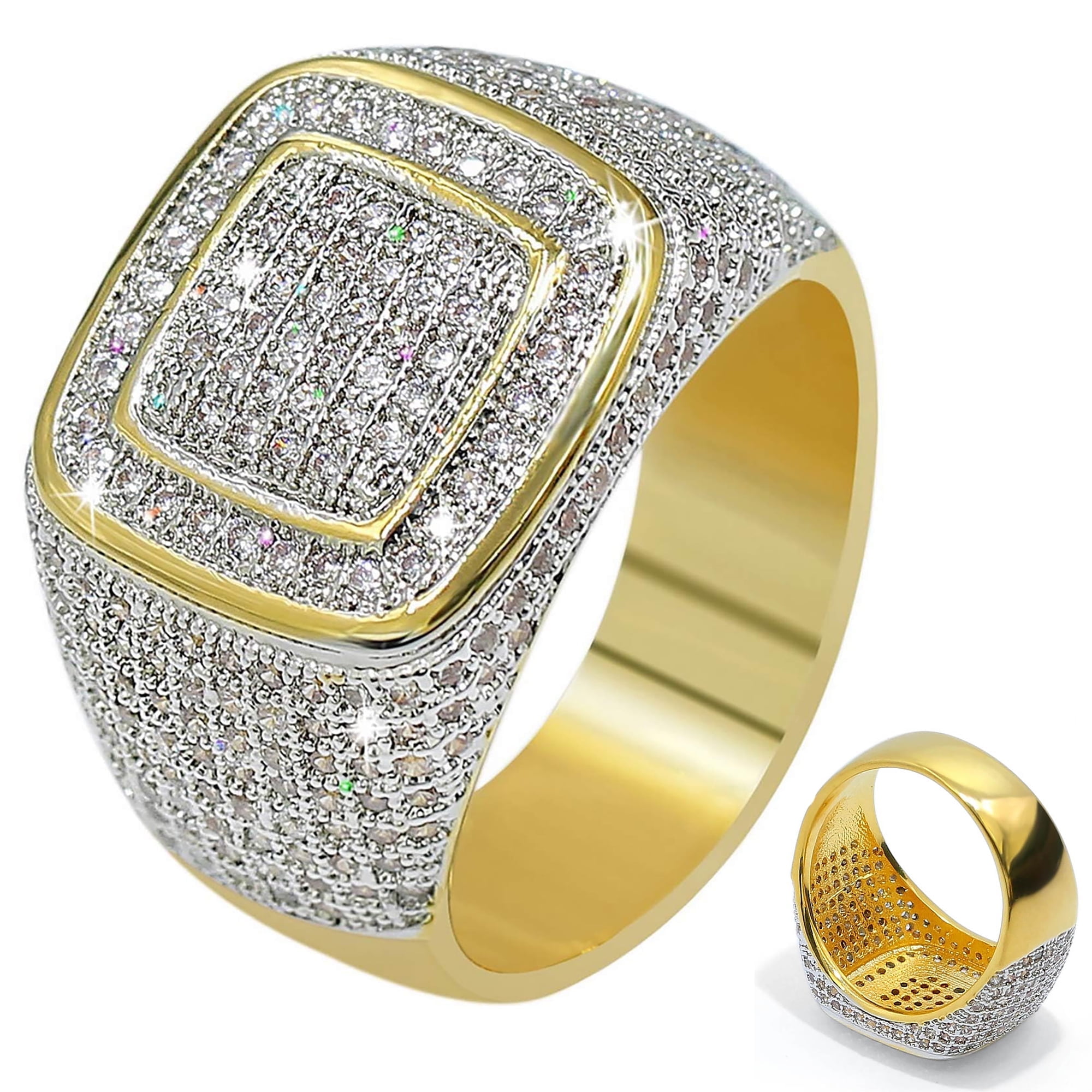 Atobao Mens Bling Party Ring - 18k Gold Plated Iced Out Lab Simulated ...