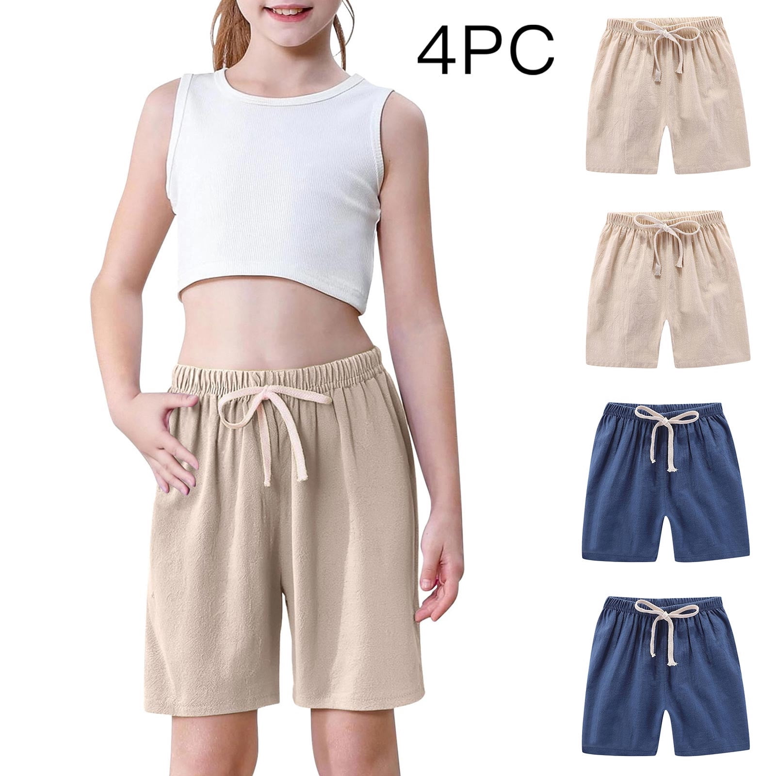 Atogsazn 4PCs Summer Linen Shorts for Boys Toddler Kids Athletic Wide ...