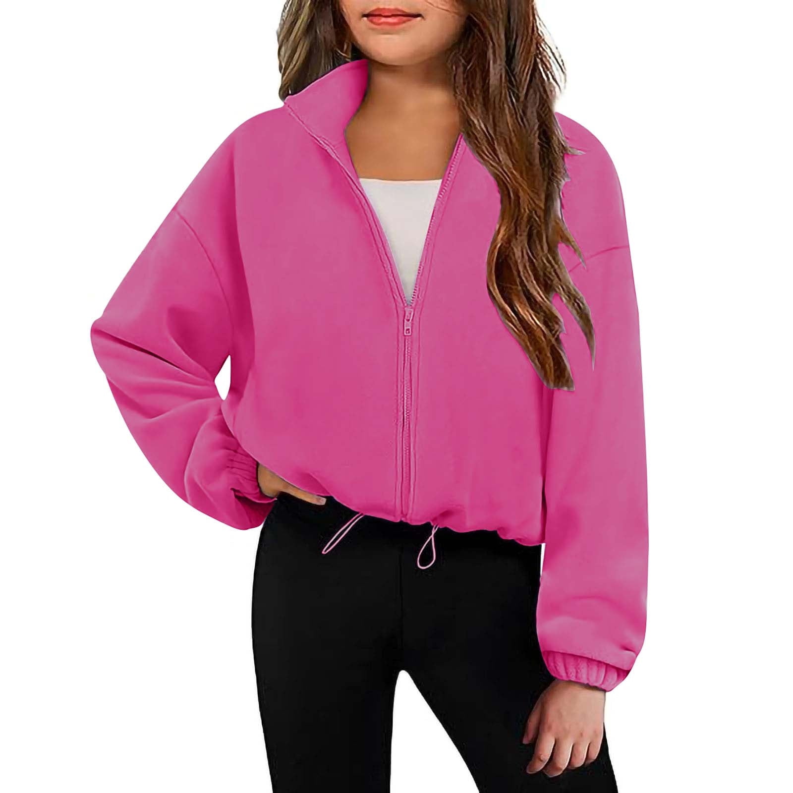 Atogsazn Children Girls Zip Up Cropped Sweatshirt Kids Fleece Long ...