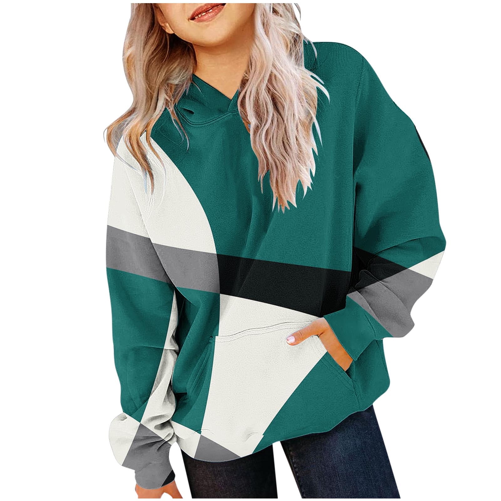 Atogsazn Children's Girl Oversized Hoodies Kid Colorblock Long Sleeve ...