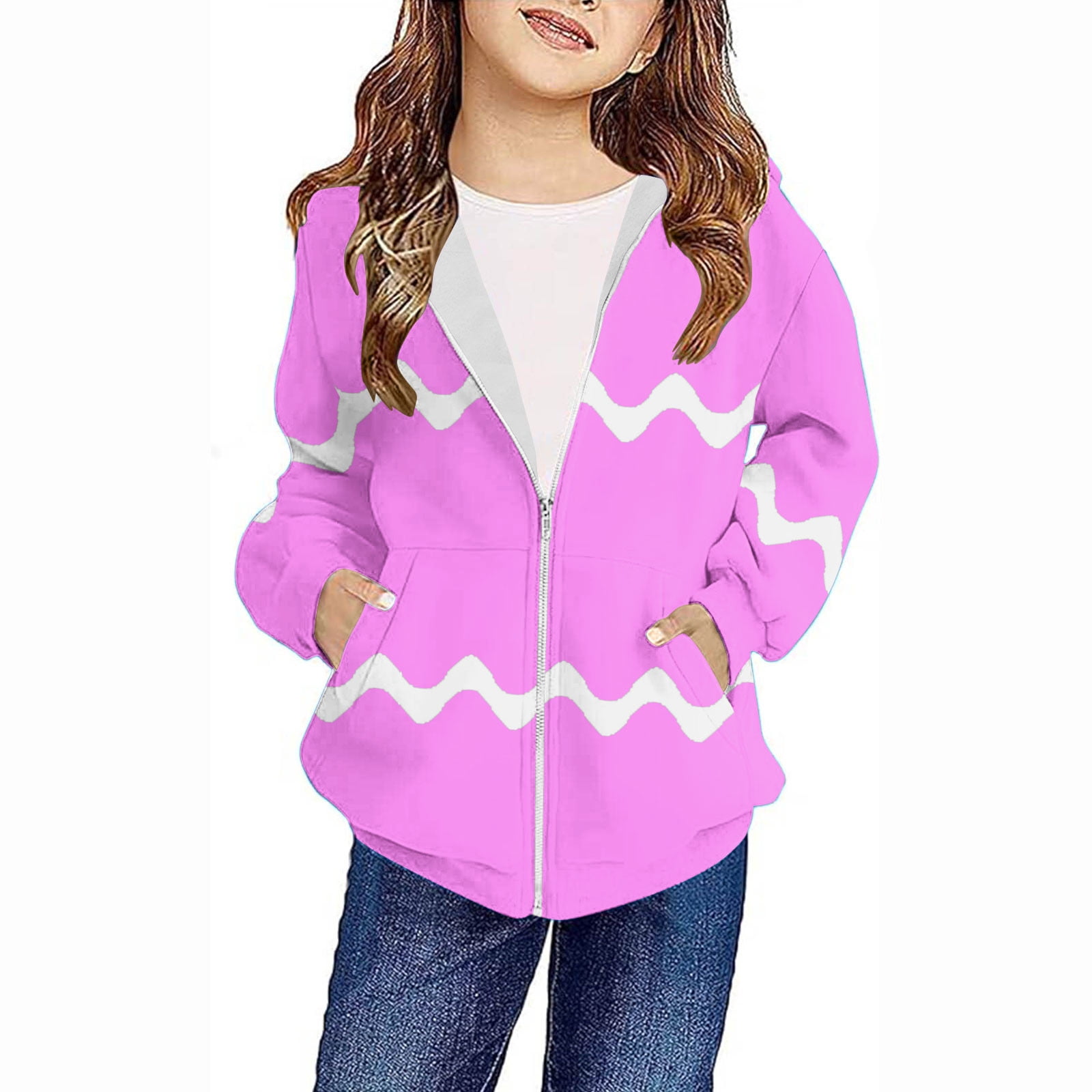 Atogsazn Children's Girls Fleece Hoodies Kids Zip Up Oversized Long ...