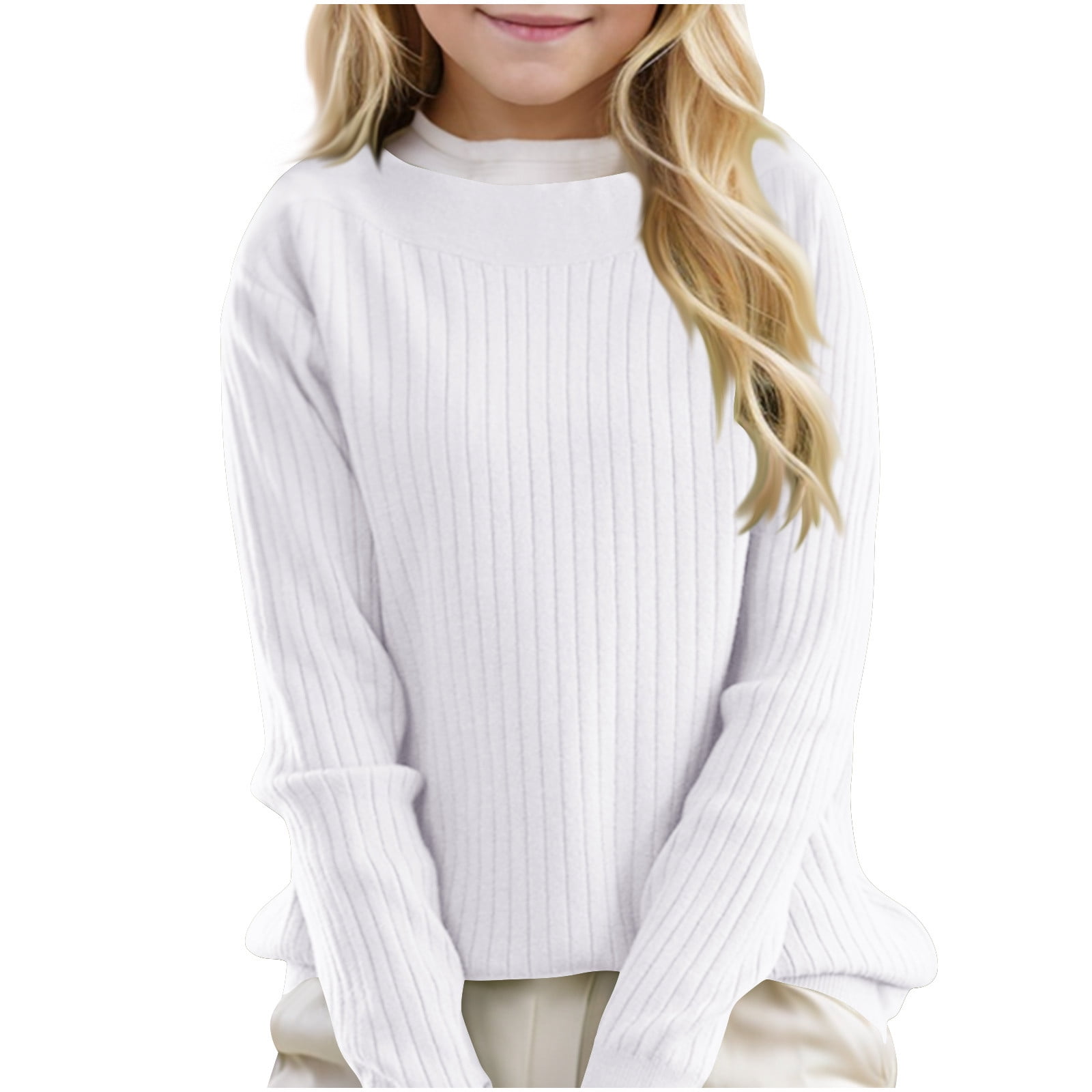 Atogsazn Children's Girls Knitted Sweater Kids Casual Crewneck Long ...